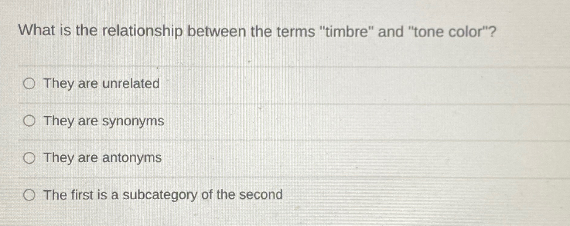 Solved What is the relationship between the terms "timbre" | Chegg.com