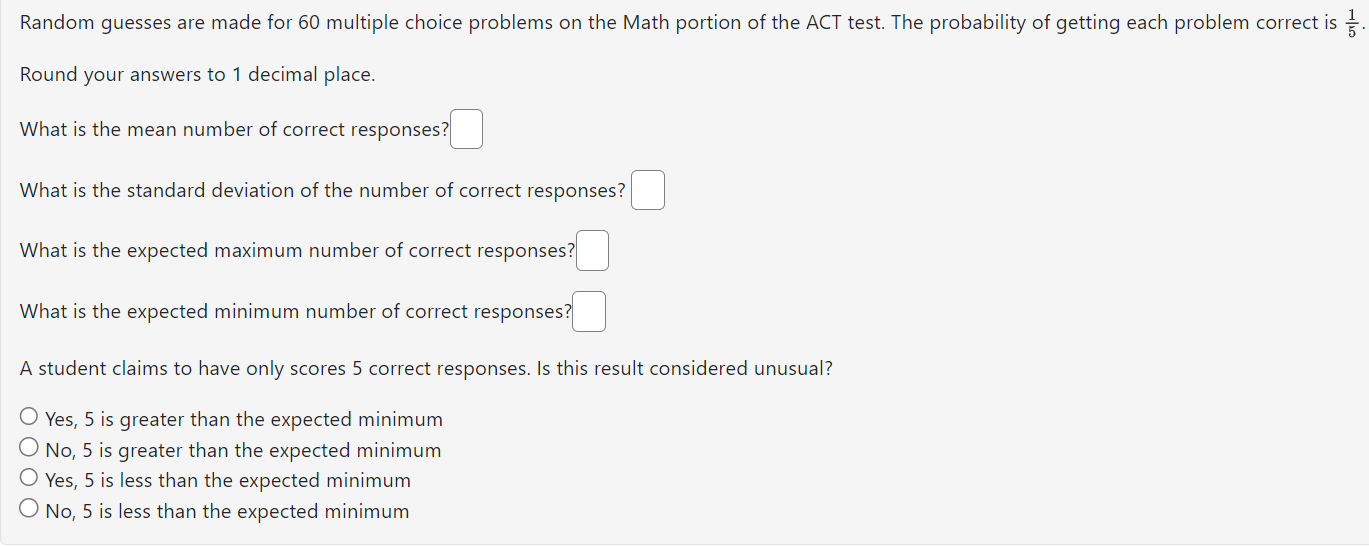Solved Random guesses are made for 60 ﻿multiple choice | Chegg.com