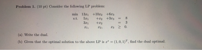 Solved Problem 1. (10 pt) Consider the following LP problem: | Chegg.com