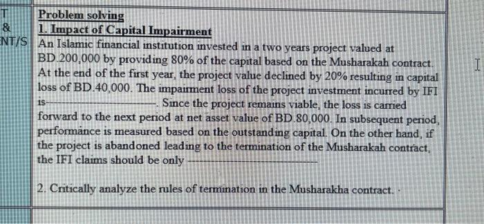 Solved Problem solving 1. Impact of Capital Impairment An | Chegg.com