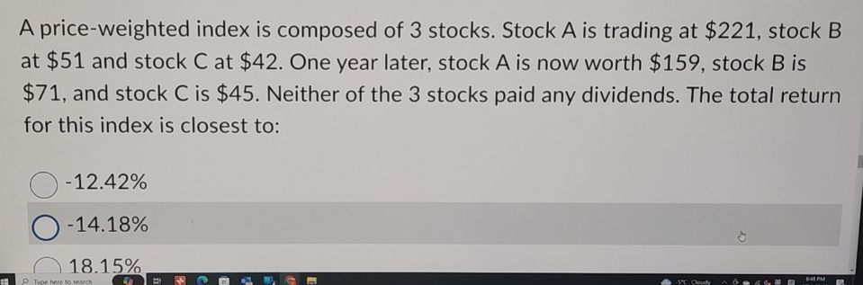Solved A price-weighted index is composed of 3 ﻿stocks. | Chegg.com