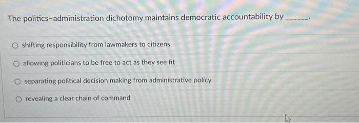 The politics-administration dichotomy maintains | Chegg.com