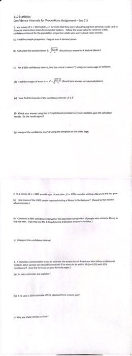 Solved 210 Statistics Confidence Intervals for Proportions | Chegg.com
