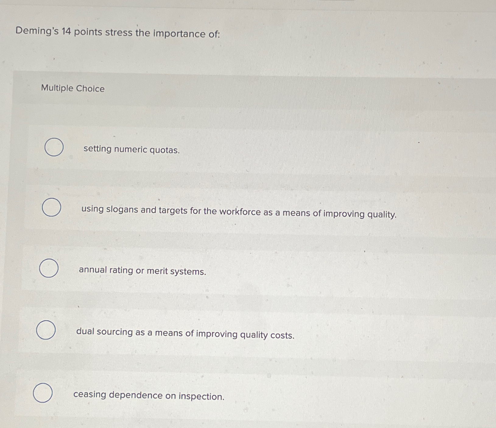Solved Deming's 14 ﻿points stress the importance of:Multiple | Chegg.com