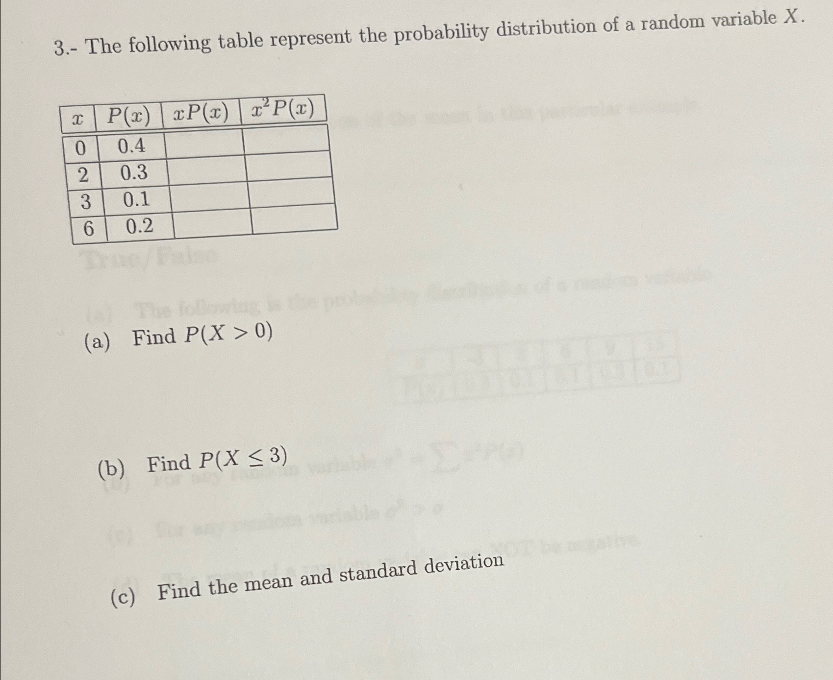 Solved 3.- ﻿The following table represent the probability | Chegg.com