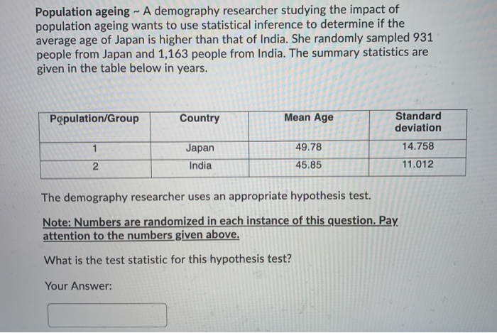 Solved Population ageing ~ A demography researcher studying | Chegg.com