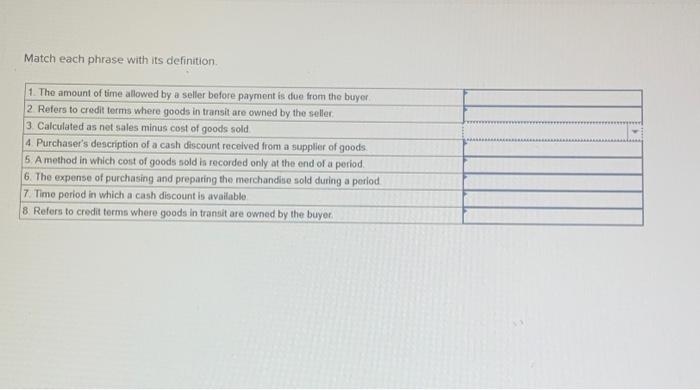 Solved Match each phrase with its definition | Chegg.com