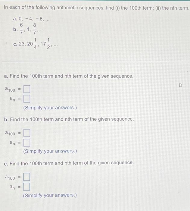 Solved In each of the following arithmetic sequences, find | Chegg.com