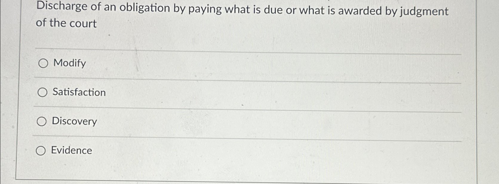 Solved Discharge of an obligation by paying what is due or | Chegg.com