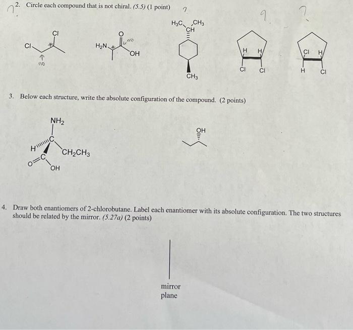 Solved 2. Circle each compound that is not chiral. (5.5) (1 | Chegg.com