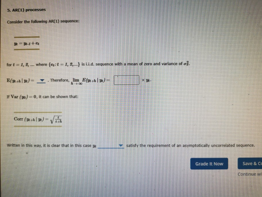 5. AR(1) processes Consider the following AR(1) | Chegg.com