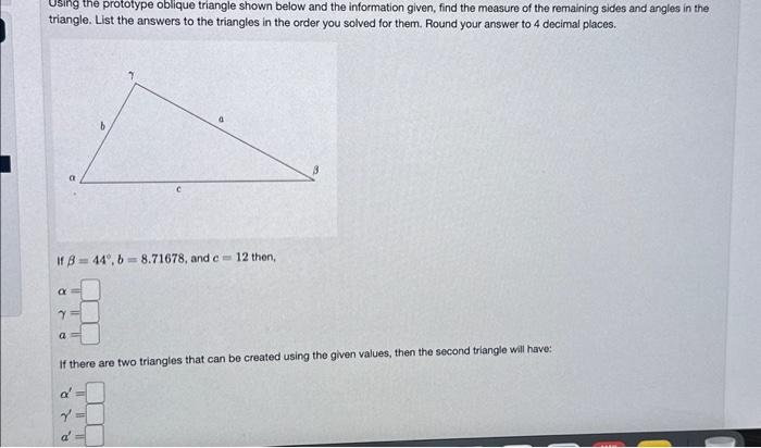 Solved Using the prototype oblique triangle shown below and | Chegg.com