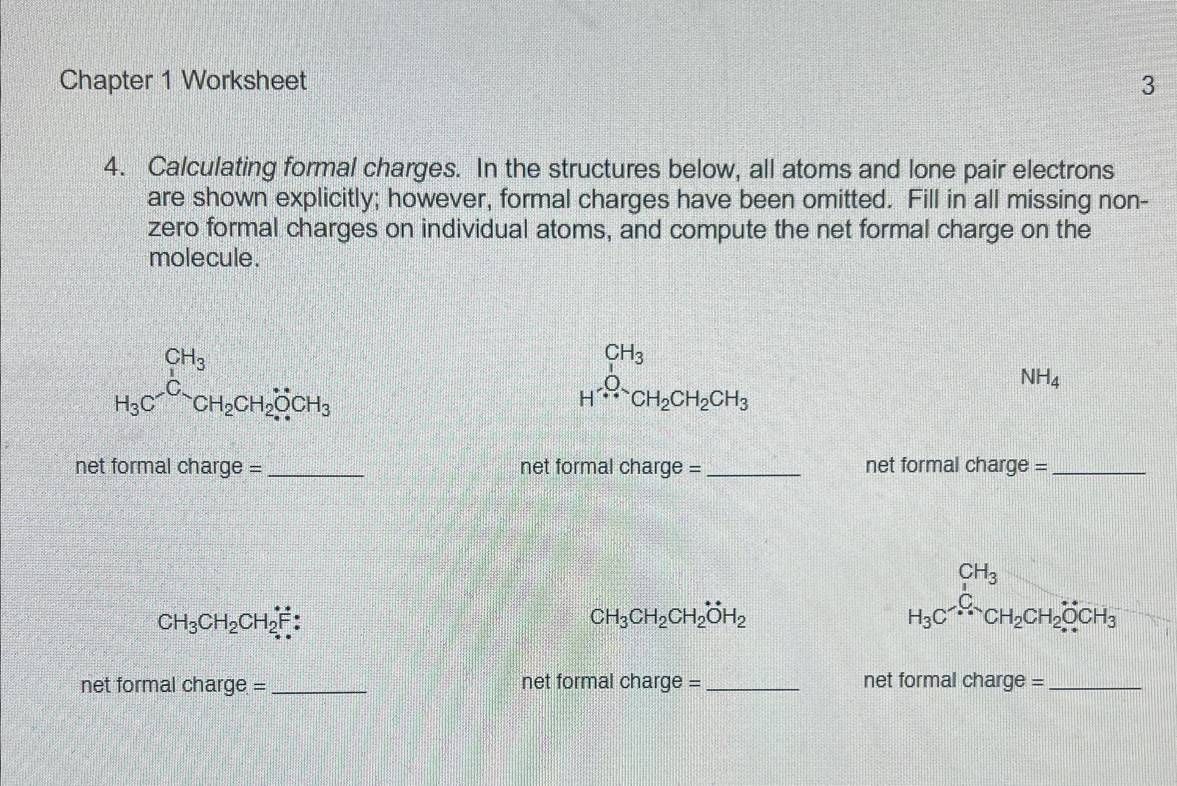 Solved Chapter 1 ﻿Worksheet34. ﻿Calculating formal charges. | Chegg.com