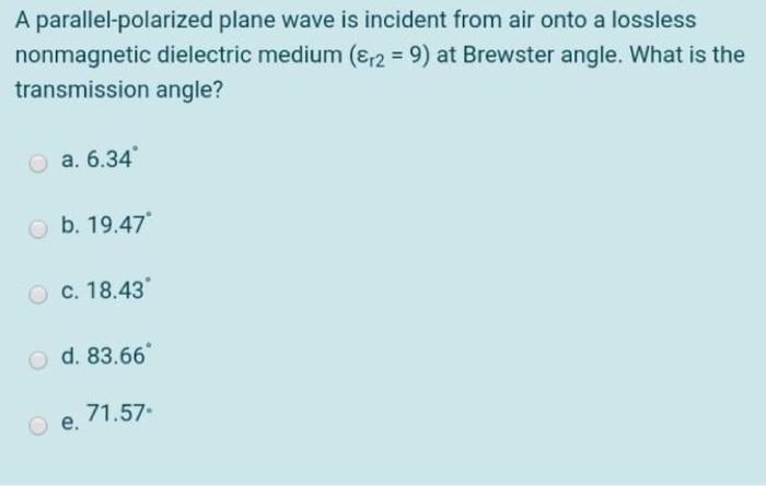 Solved A parallel-polarized plane wave is incident from air | Chegg.com