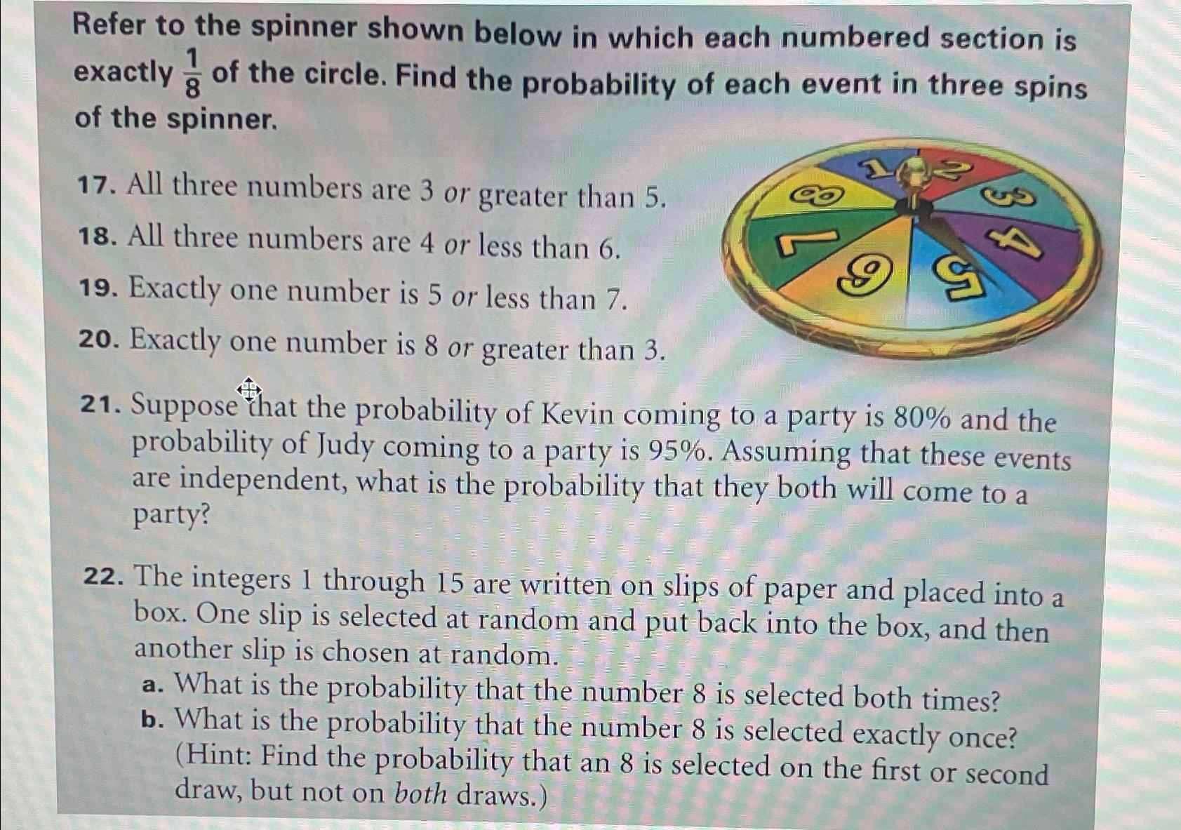 Solved Refer to the spinner shown below in which each | Chegg.com