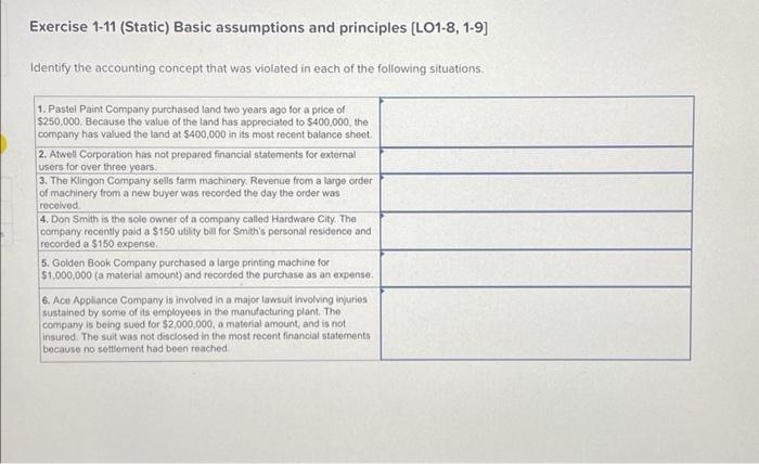 Solved Exercise 1-11 (Static) Basic assumptions and | Chegg.com