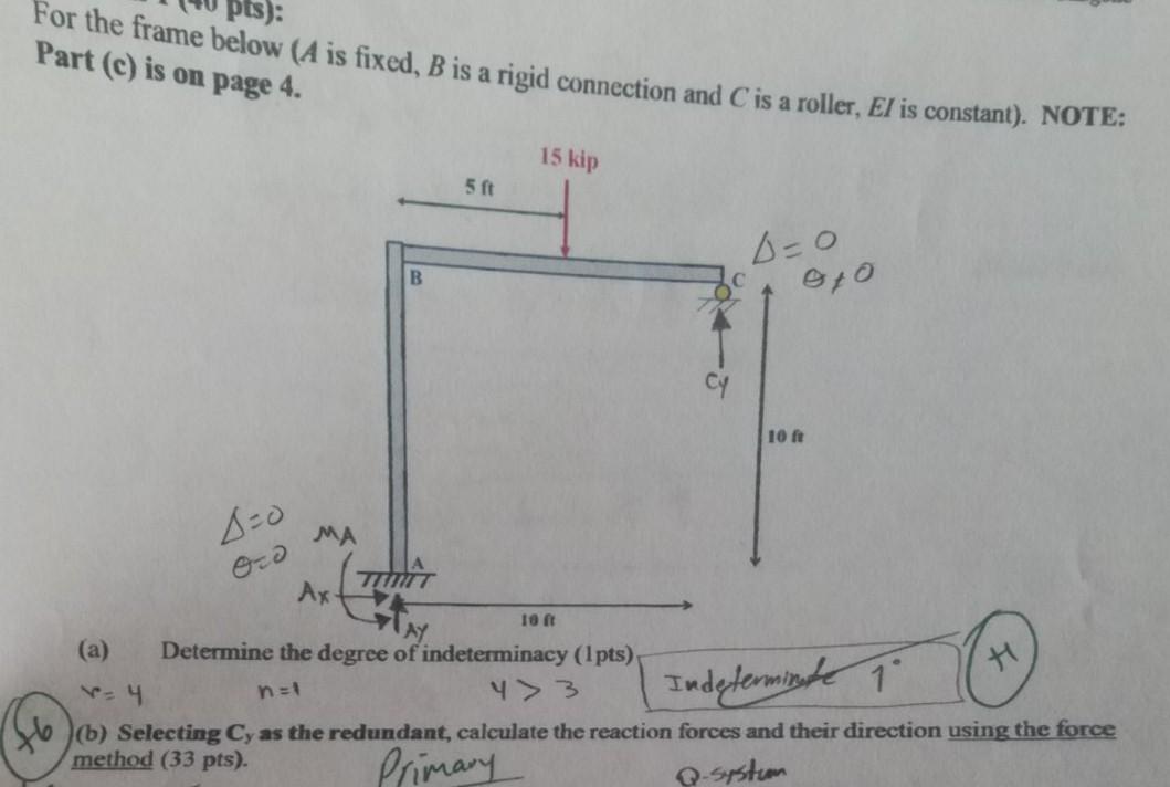 Solved For the frame below (A is fixed, B is a rigid | Chegg.com