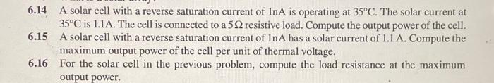 Solved 6.14 A solar cell with a reverse saturation current | Chegg.com