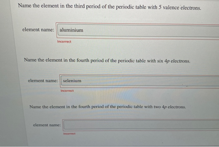 Solved Name the element in the third period of the periodic | Chegg.com