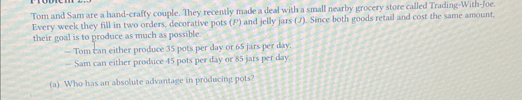 Solved Tom and Sam are a hand-crafty couple. They recently | Chegg.com