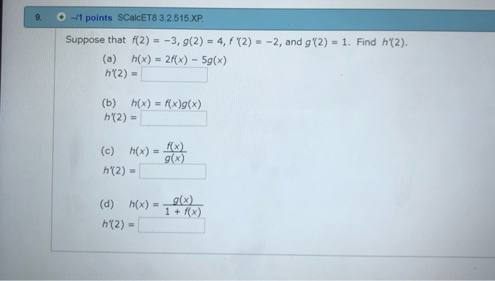 Solved 9. -11 points SCalcET8 3.2.515.XP. Suppose that f(2) | Chegg.com Solved 9. -11 points SCalcET8 3.2.515.XP. Suppose that f(2) | Chegg.com