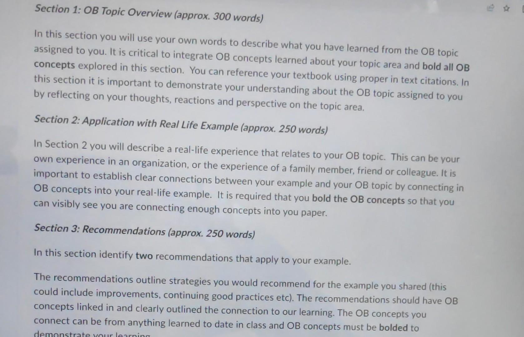 Solved Section 1: OB Topic Overview (approx. 300 words) In | Chegg.com