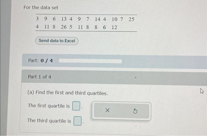 Solved For the data set 3 4 9 6 11 8 26 5 13 4 9 7 11 8 Send | Chegg.com