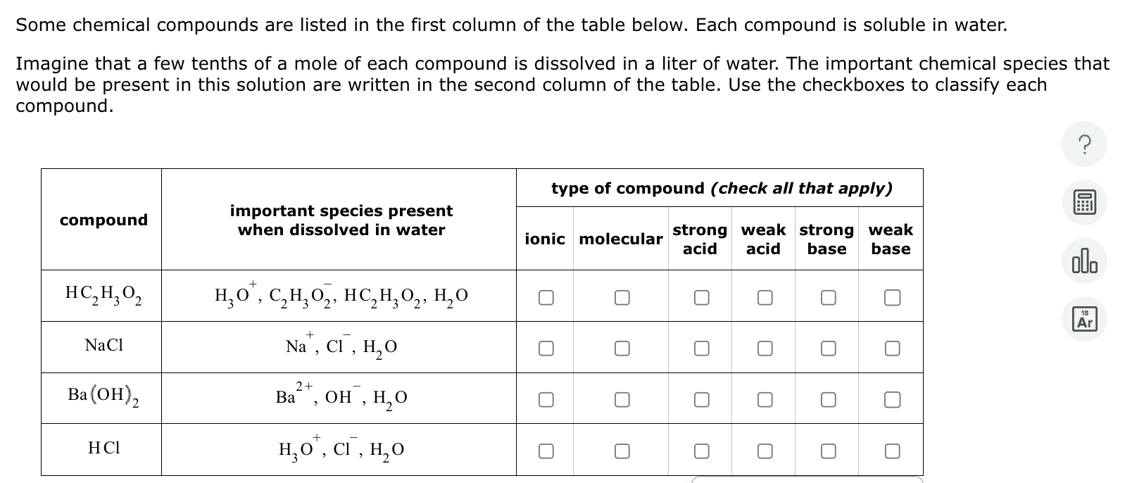 Solved Some chemical compounds are listed in the first | Chegg.com