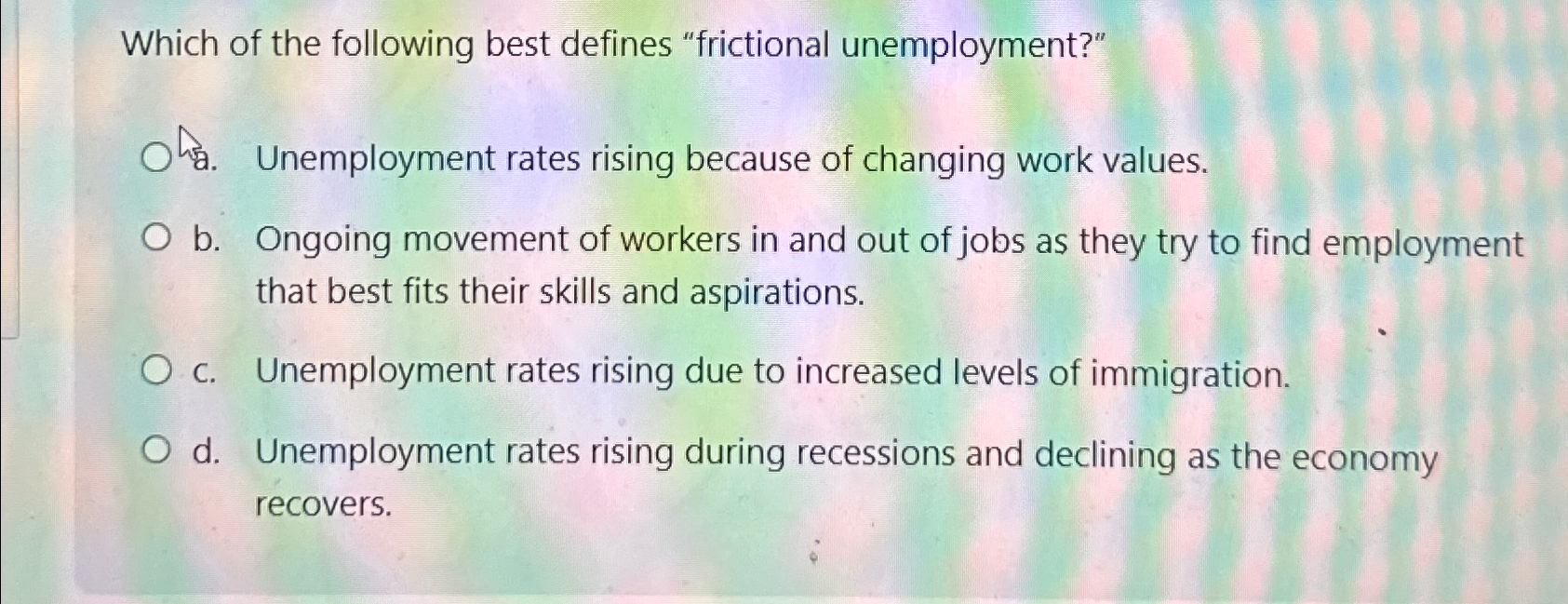 Solved Which of the following best defines "frictional | Chegg.com