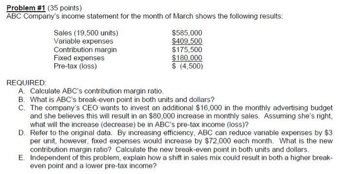 Solved Problem #1 (35 points) ABC Company's income statement | Chegg.com