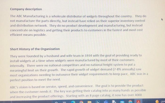 Solved Company description The ABC Manufacturing is a | Chegg.com