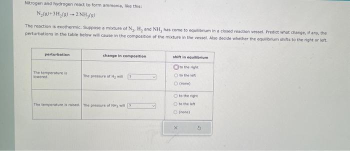 Solved Nitrogen and hydrogen react to form ammonia, like | Chegg.com