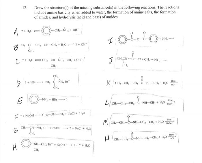 Solved 12. Draw the structure(s) of the missing substance(s) | Chegg.com