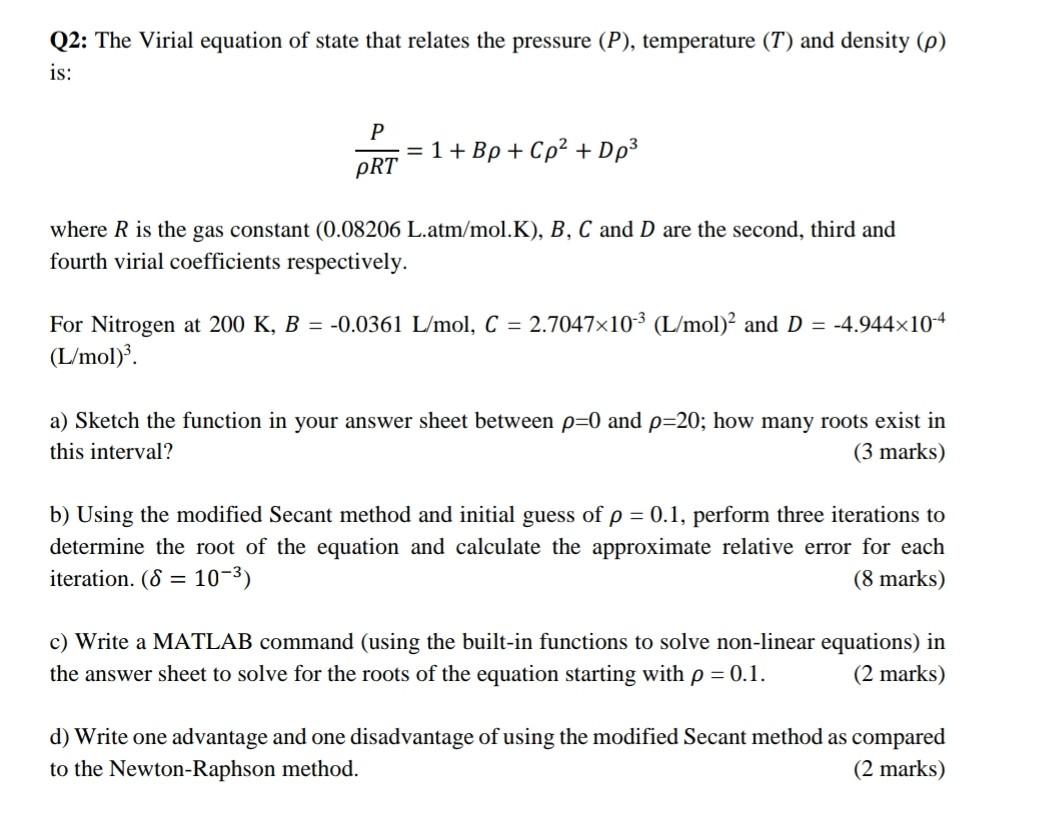 Solved Q2: The Virial equation of state that relates the | Chegg.com