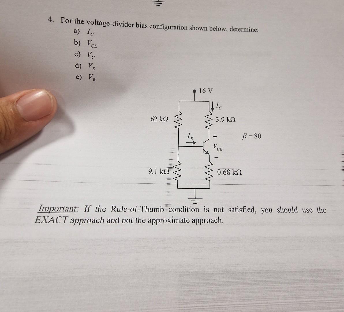 Solved 4. For the voltage-divider bias configuration shown | Chegg.com