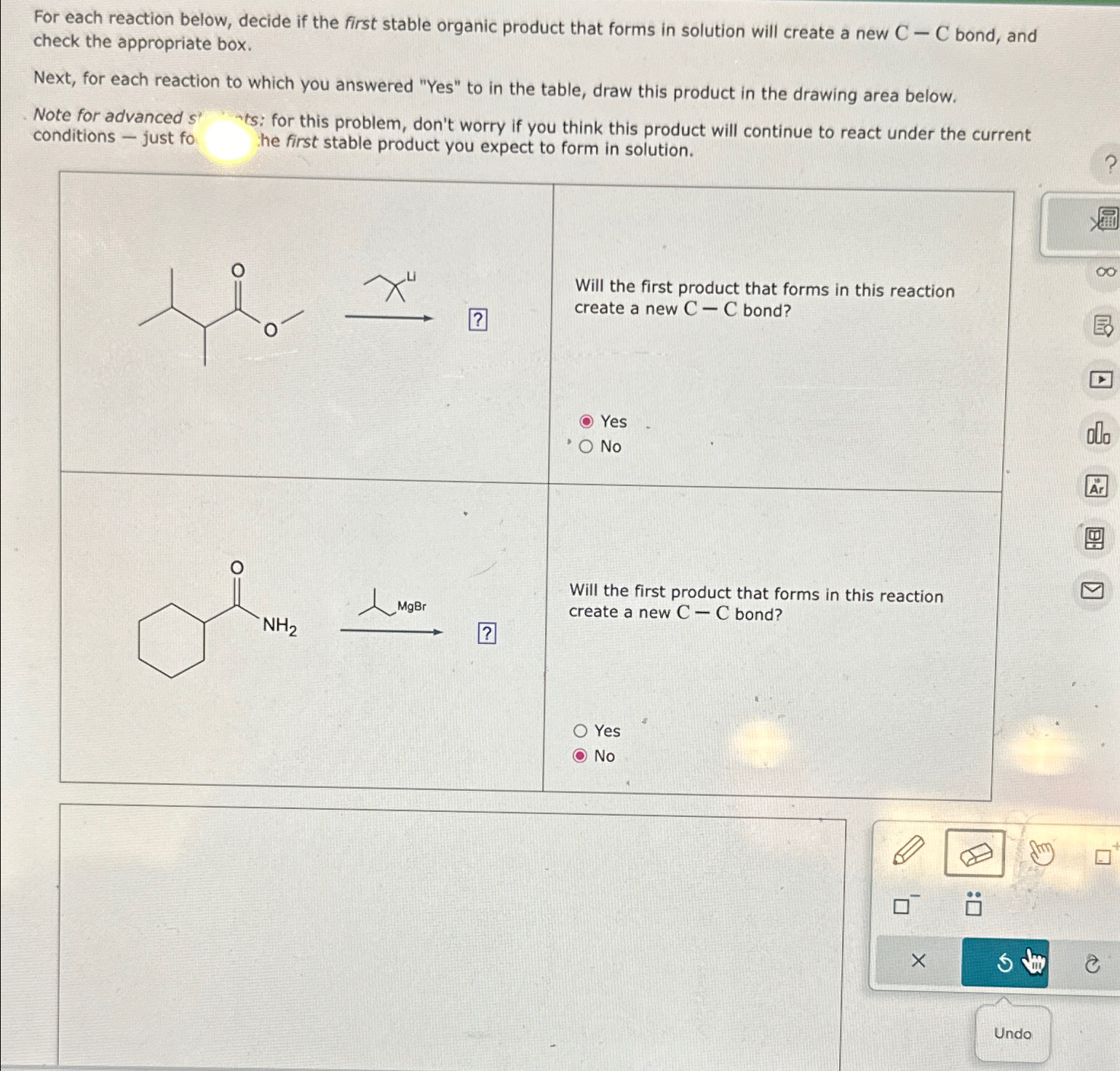 Solved For each reaction below, decide if the first stable | Chegg.com