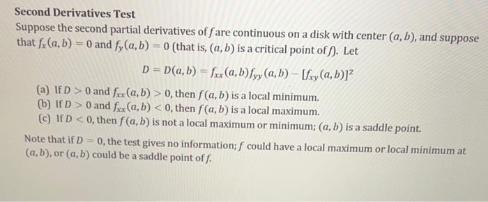 Second Derivatives Test Suppose the second partial | Chegg.com