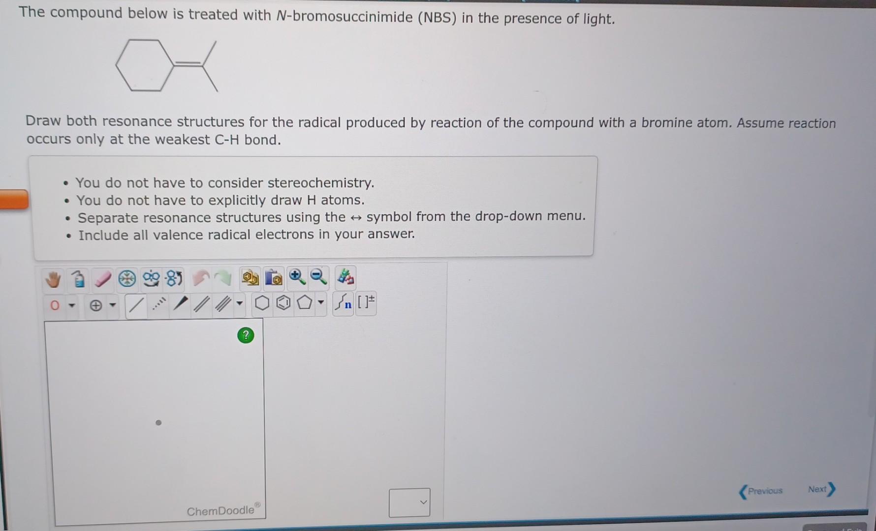 Solved The compound below is treated with N-bromosuccinimide | Chegg.com