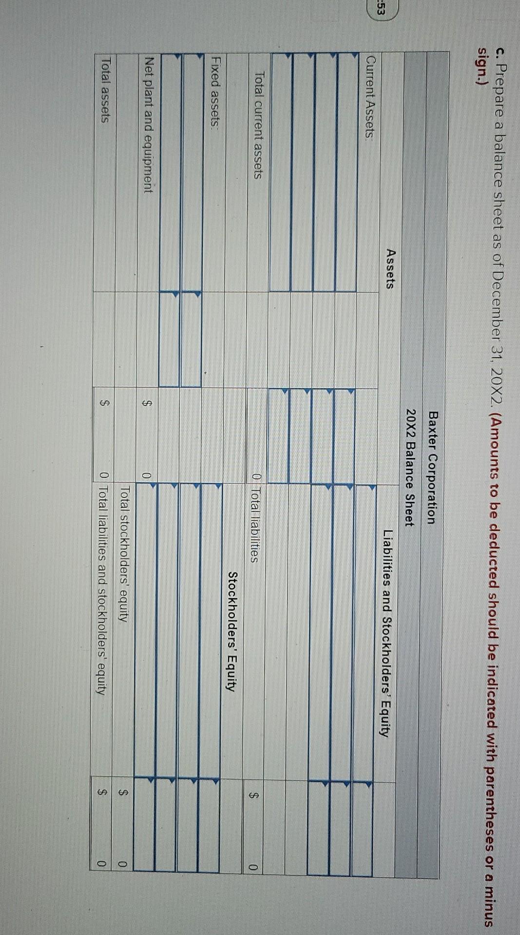Solved For December 31, 20X1, the balance sheet of Baxter | Chegg.com
