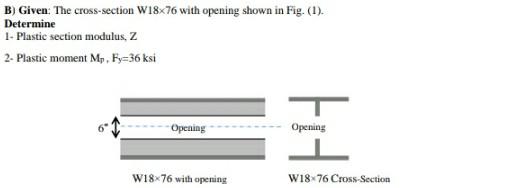 Solved B) Given: The cross-section W18x76 with opening shown | Chegg.com