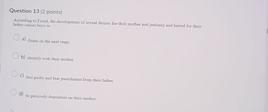 Solved Question 13 (2 ﻿points)According to Freud, the | Chegg.com