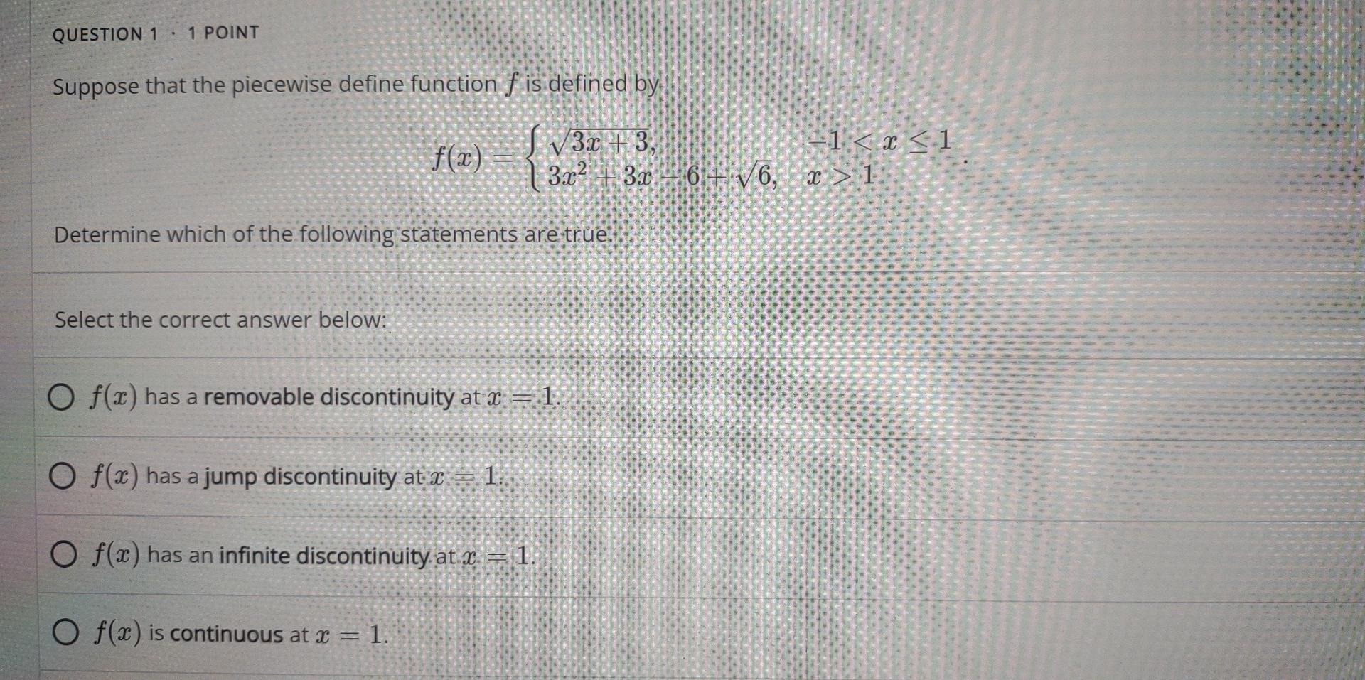 Solved QUESTION 1 1 POINT Suppose that the piecewise define | Chegg.com