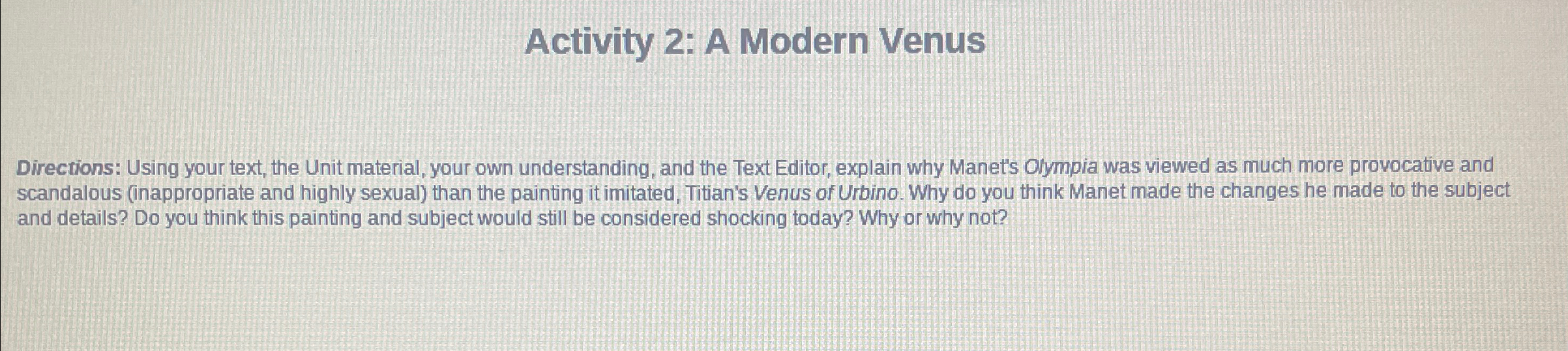 Solved Activity 2: A Modern VenusDirections: Using your | Chegg.com
