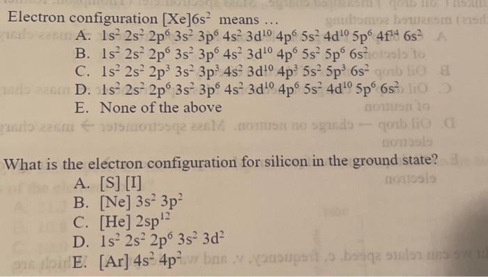 Solved Electron configuration [Xe]6 s2 means ... A. 1 s22 | Chegg.com
