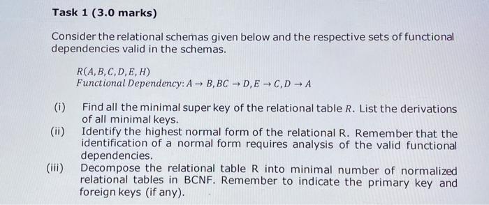Solved Task 1 (3.0 marks) Consider the relational schemas | Chegg.com