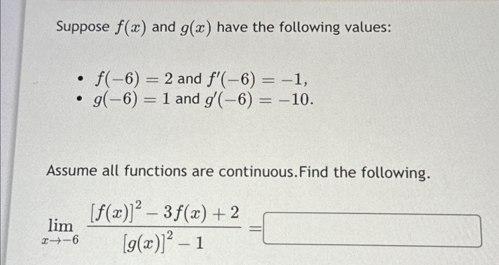 Solved Suppose f(x) ﻿and g(x) ﻿have the following | Chegg.com