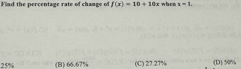 Solved Find the percentage rate of change of f(x)=10+10x | Chegg.com