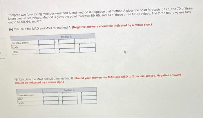 Solved Compare two forecasting methods-method A and method | Chegg.com