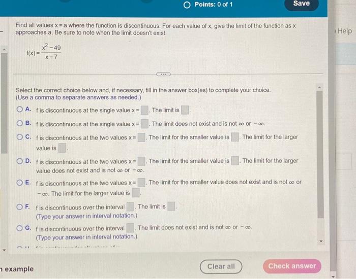 Solved Find all values x=a where the function is | Chegg.com