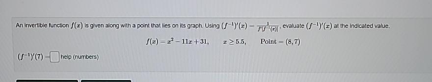 Solved An invertible function f(x) ﻿is given along with a | Chegg.com
